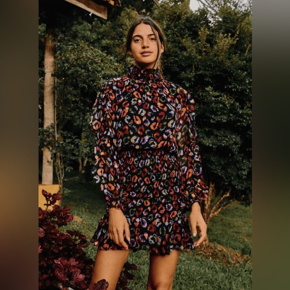 FARM Rio | Dresses | Farm Rio Black Ikat Dyed Leopard Minidress Large ...